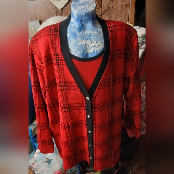 C.D. Daniels | Sweaters | Red Plaid Womens Cardigan Plus Size | Poshmark